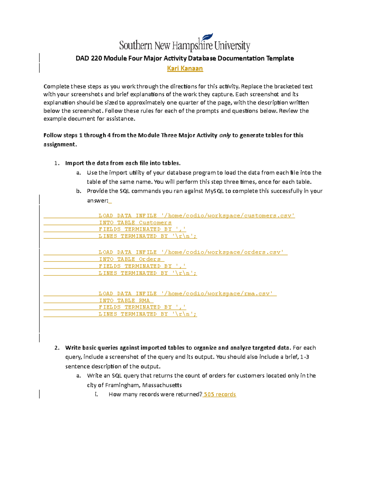 Module Four-Major Activity-Database Documentation dad 220 - DAD 220 ...
