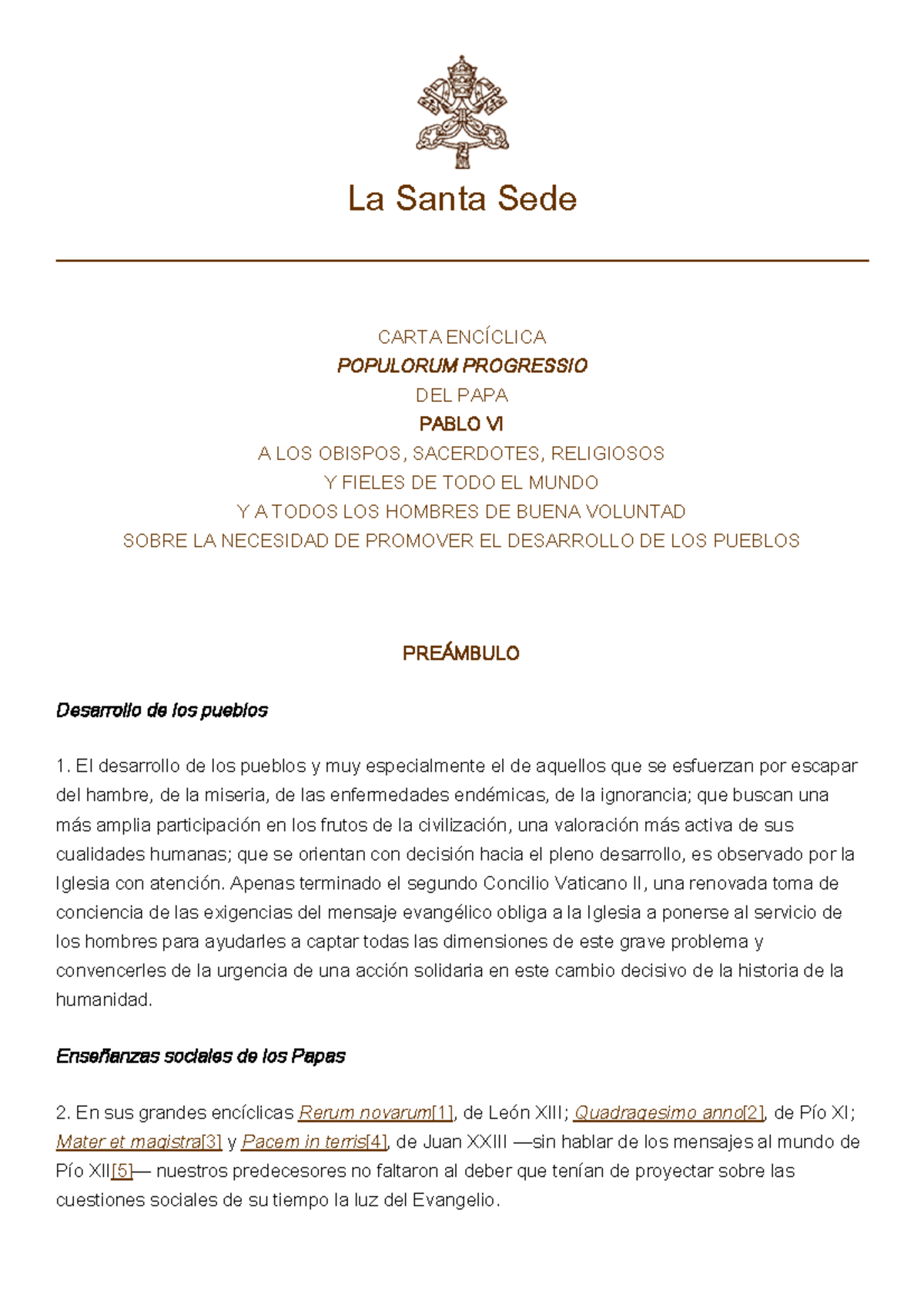 La Santa Sede - Lectura - La Santa Sede CARTA ENCÍCLICA POPULORUM ...