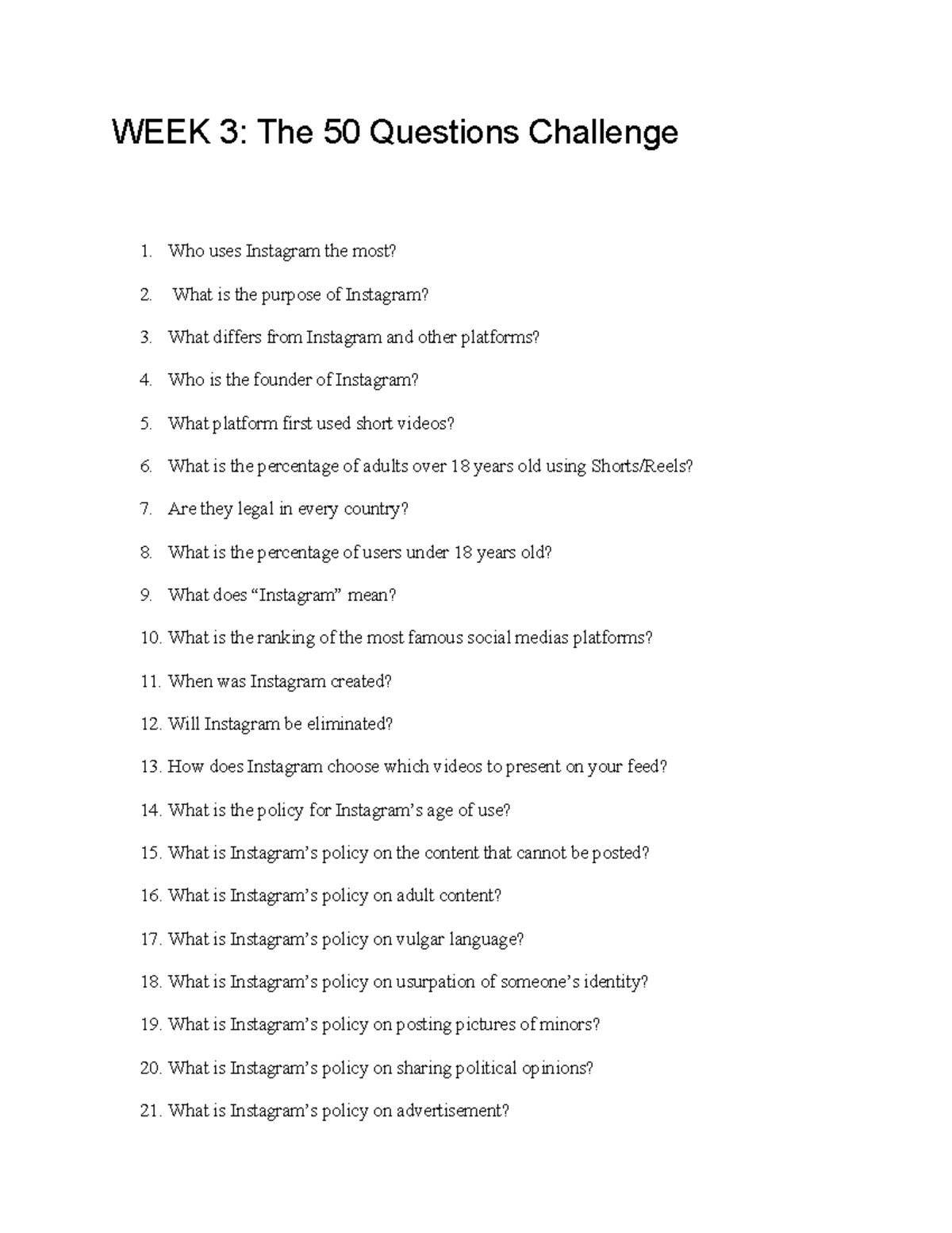 B. Mengolli WEEK 3. The 50 Questions Challenge - WEEK 3: The 50 ...