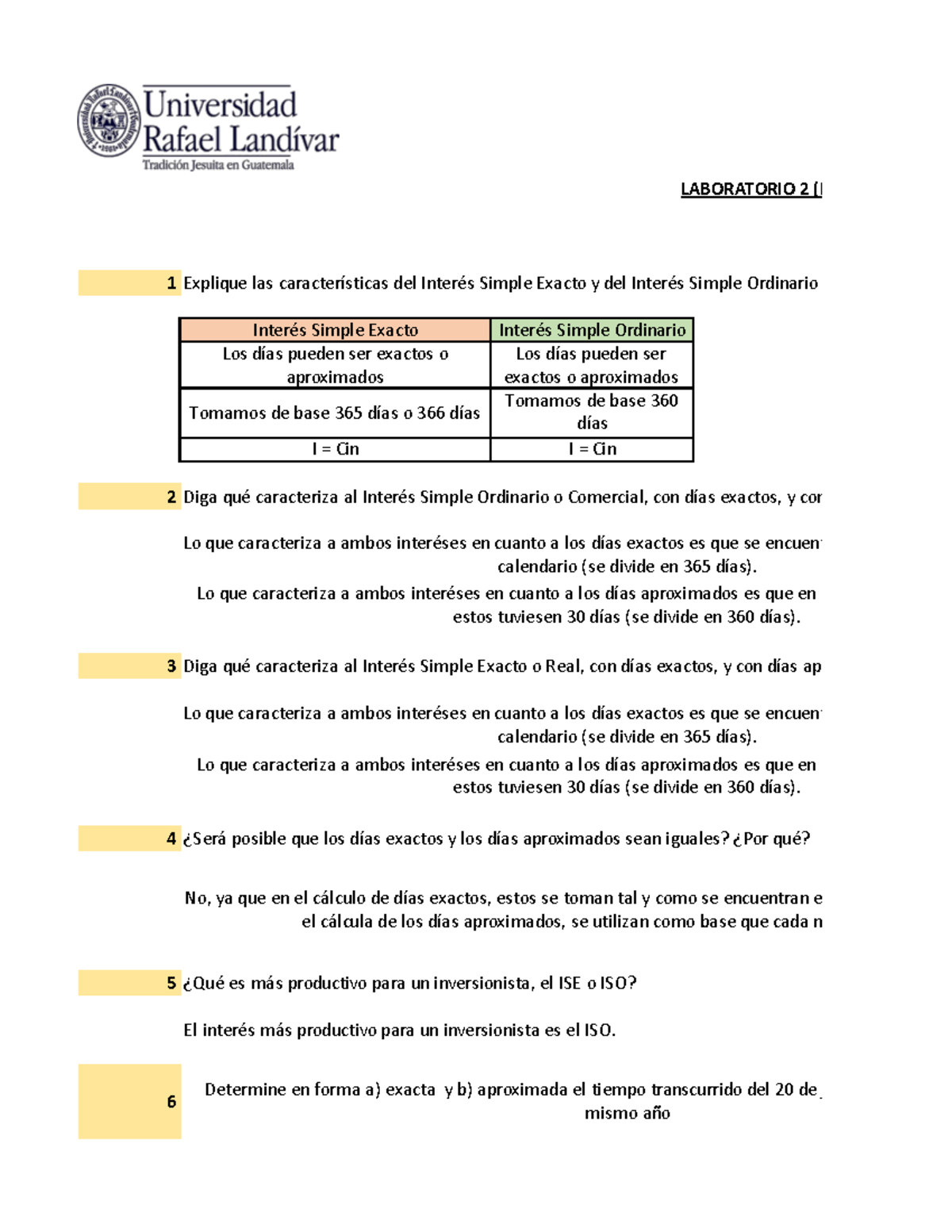 Laboratorio 2 - 1 Explique las características del Interés Simple ...