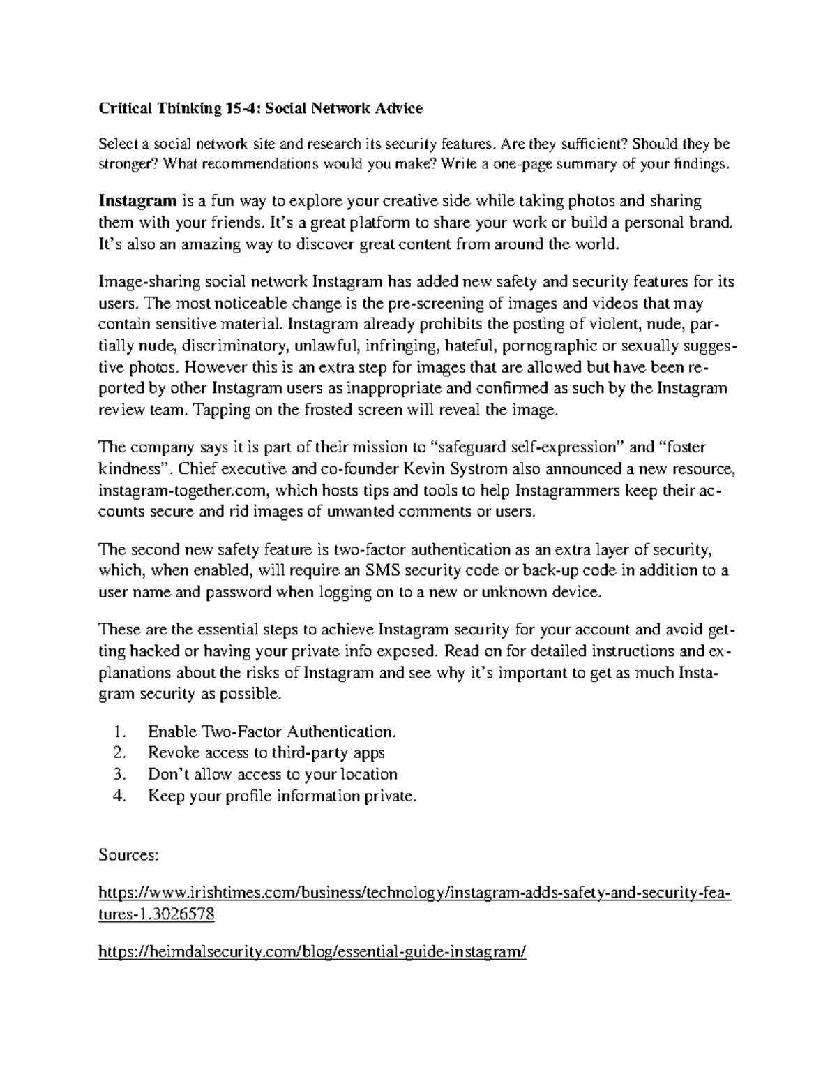 Critical Thinking Assignment15-4 - Critical Thinking 15-4: Social ...