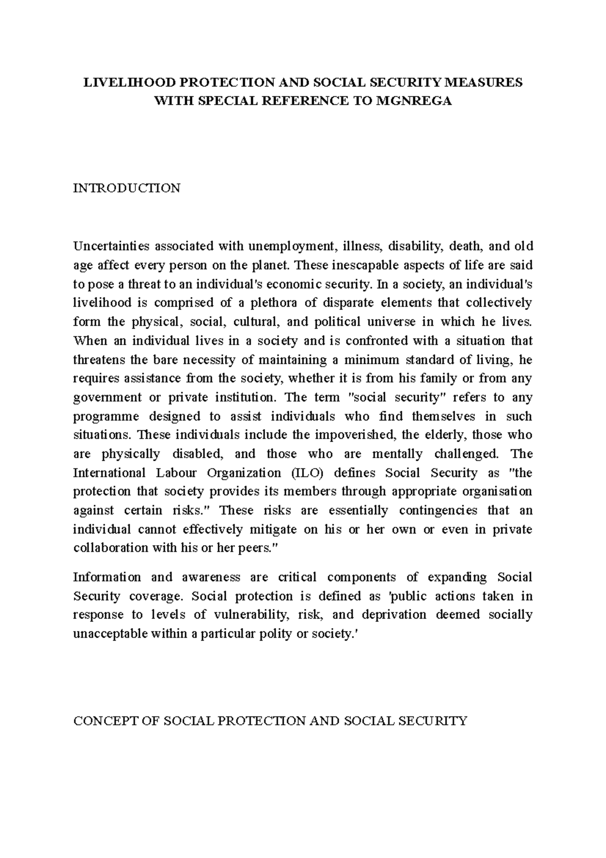 Livelihood Protection AND Social Security Measures WITH Special ...