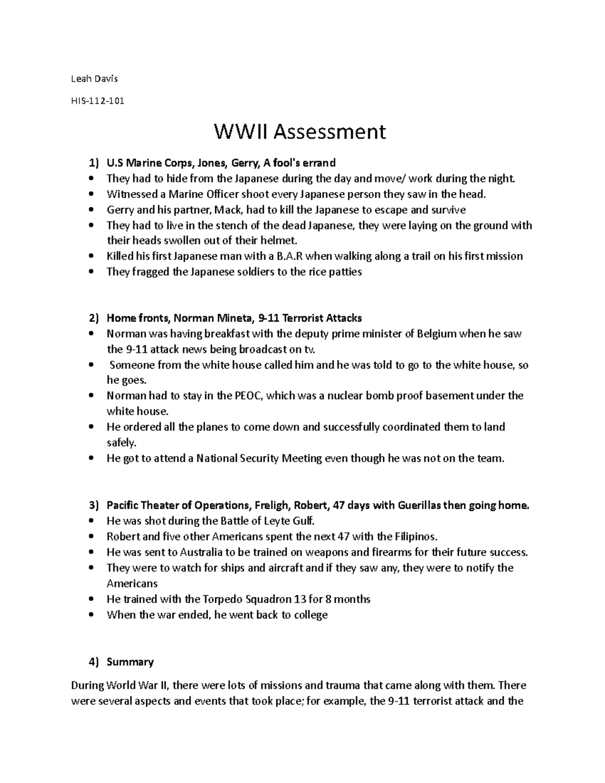 WWII Assessment - WWII - Leah Davis HIS-112- WWII Assessment 1) U ...