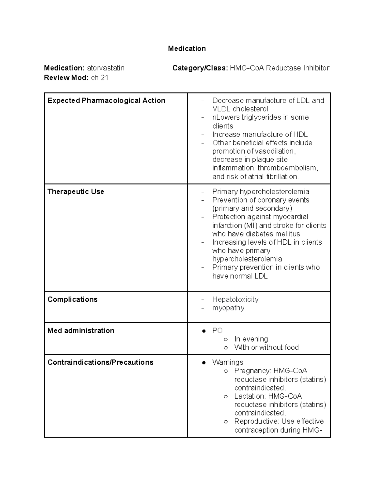 Ati med - atorvastatin - ati template - Medication Medication ...