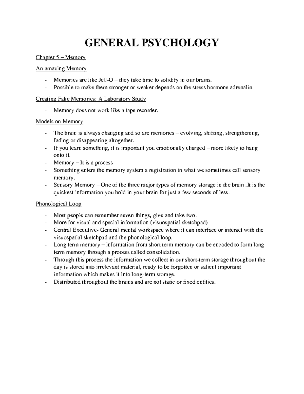 General Psychology Notes Chapter 5 - GENERAL PSYCHOLOGY Chapter 5 ...