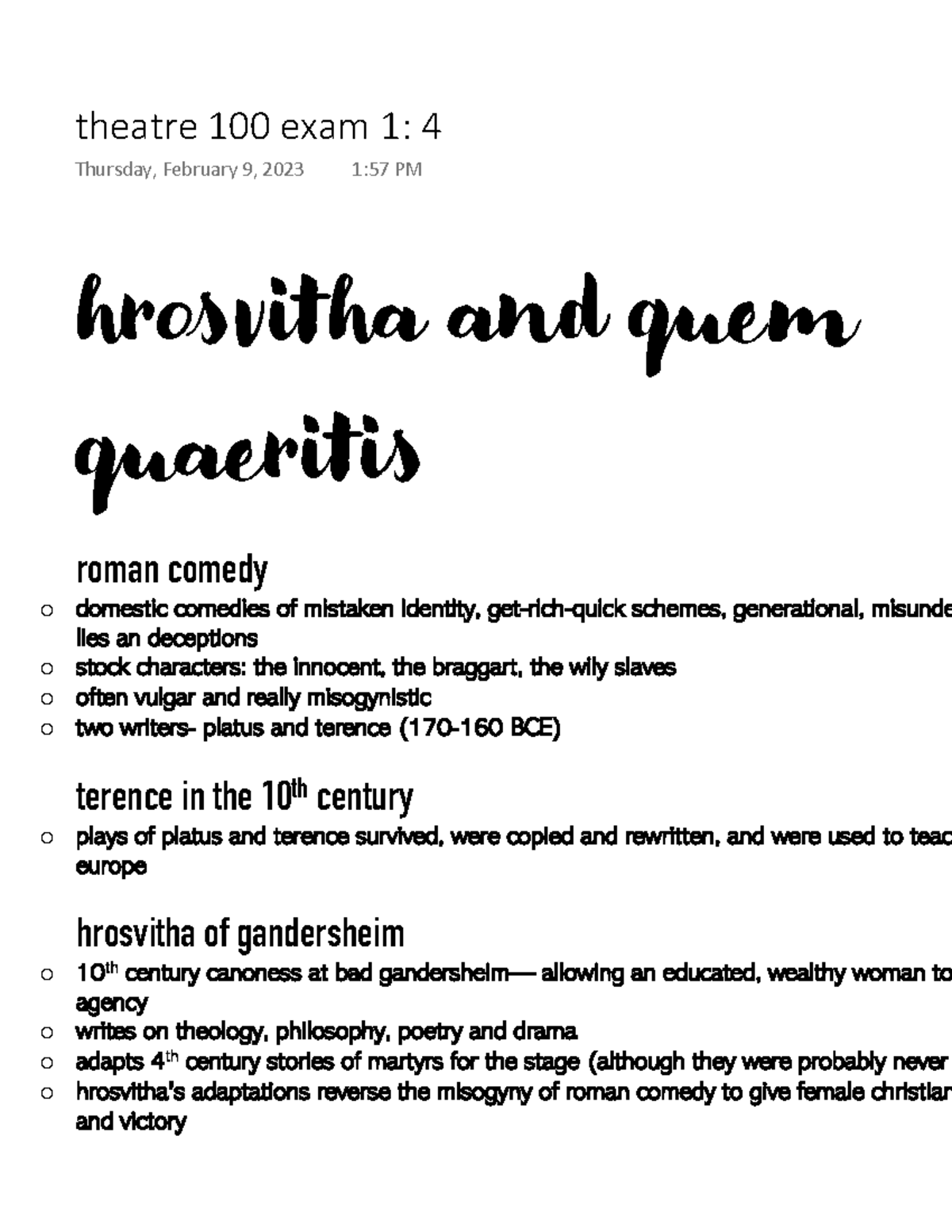 Theatre 100 Exam 1: Hrosvitha and Quem Quaeritis - hrosvitha and quem ...