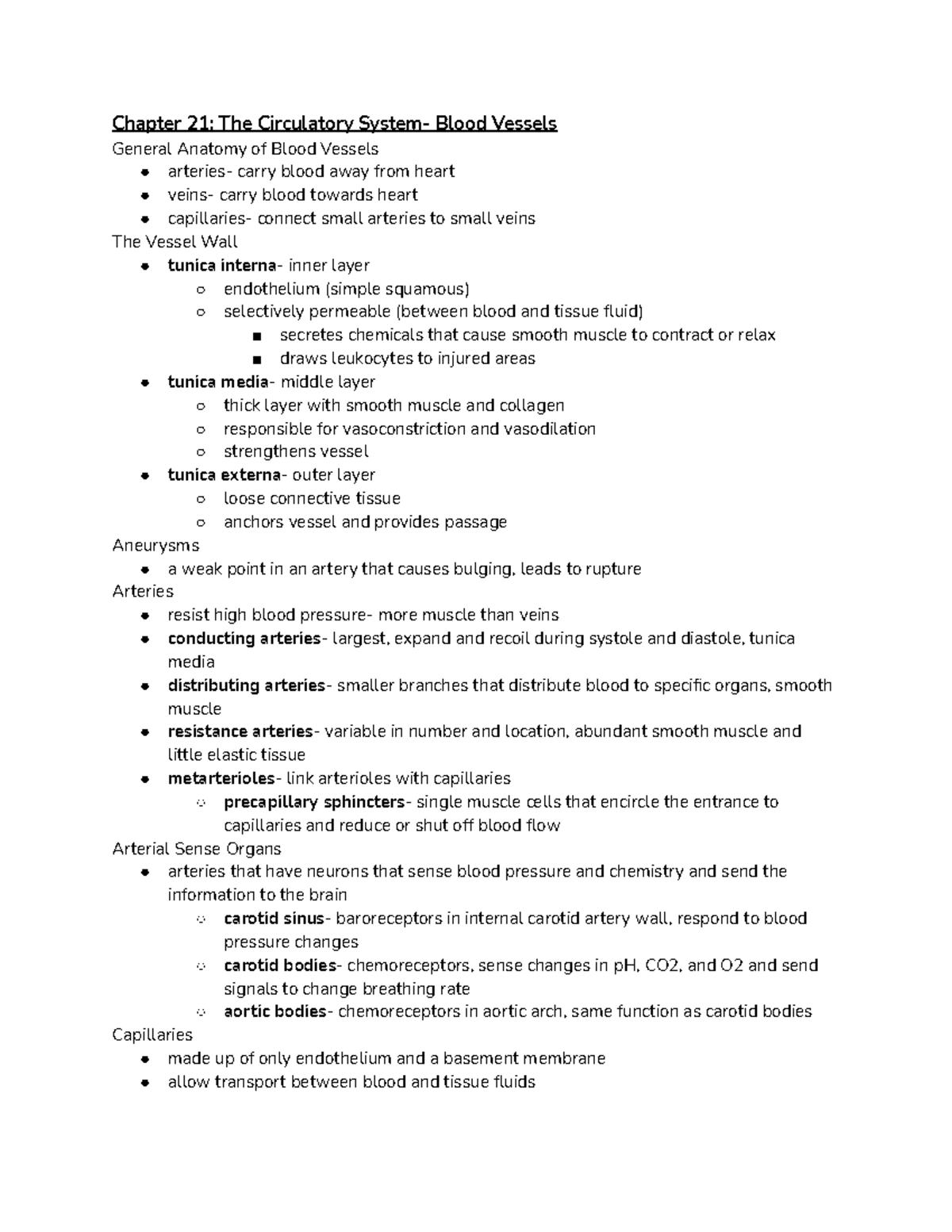 (Human Anatomy) Chapter 21 Notes - Chapter 21: The Circulatory System ...