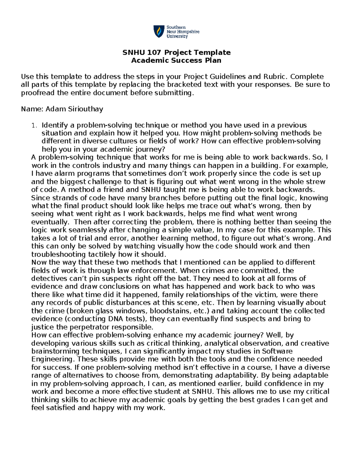 SNHU 107 Project Template - SNHU 107 Project Template Academic Success ...