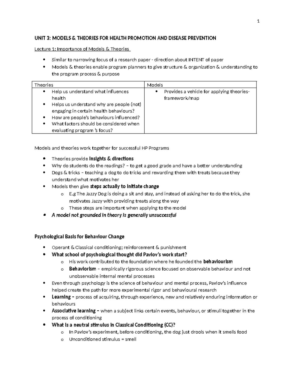 Unit 3 - Models & Theories for HP and DP - UNIT 3: MODELS & THEORIES ...