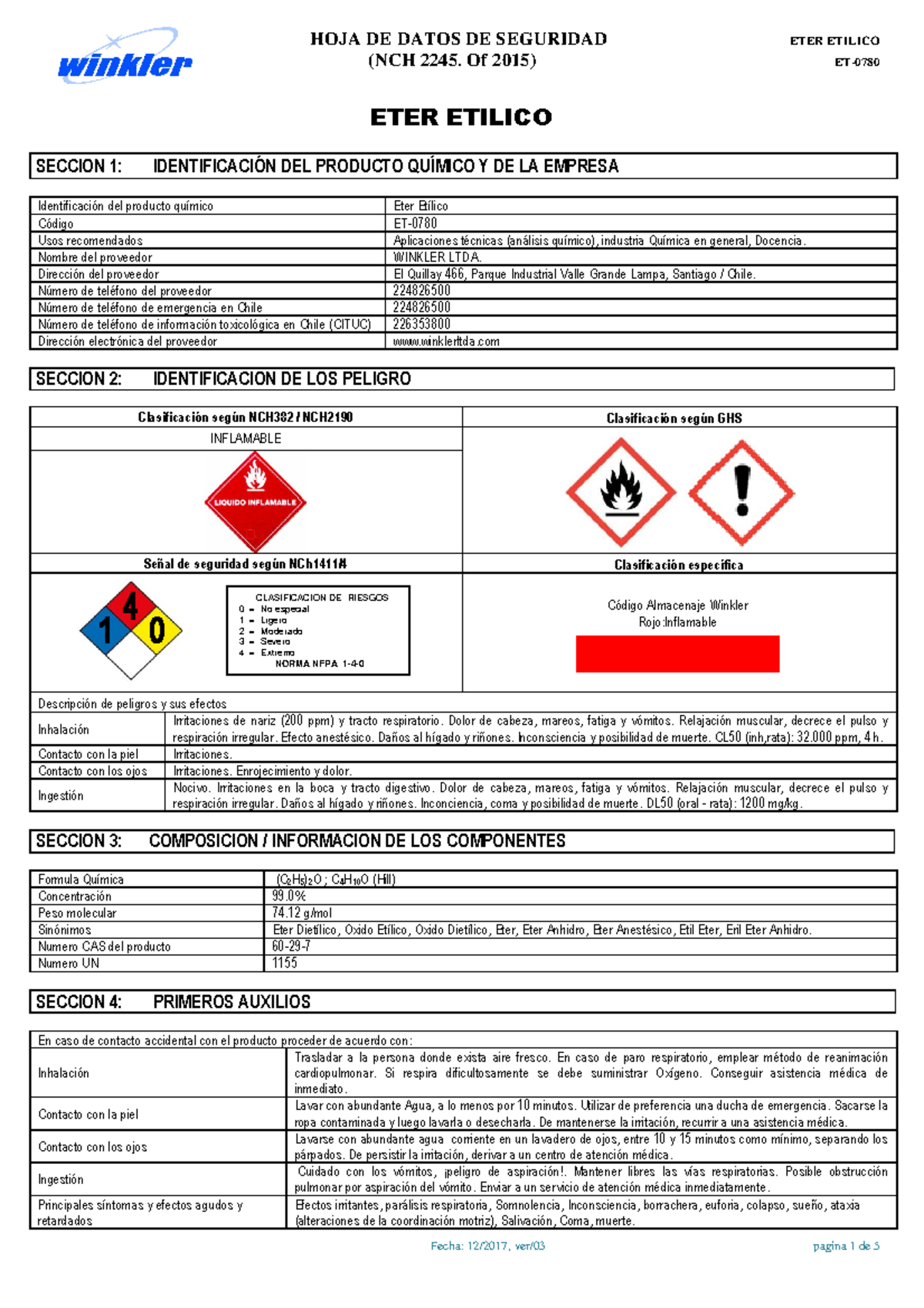ETER- Etilico - (NCH 2245. Of 2015) ET- ETER ETILICO SECCION 1 ...