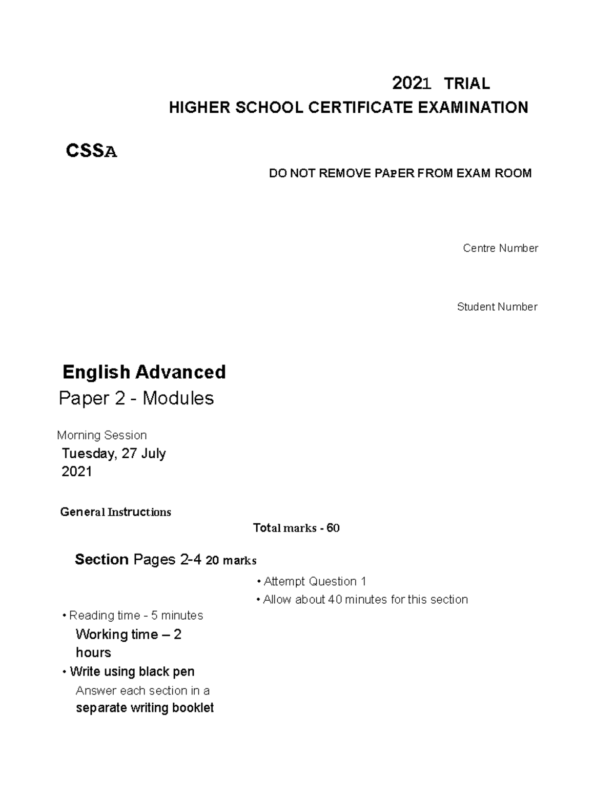 2021 Catholic Trial Paper 2 - 2021 TRIAL HIGHER SCHOOL CERTIFICATE EXAMINATION CSSA DO NOT ...