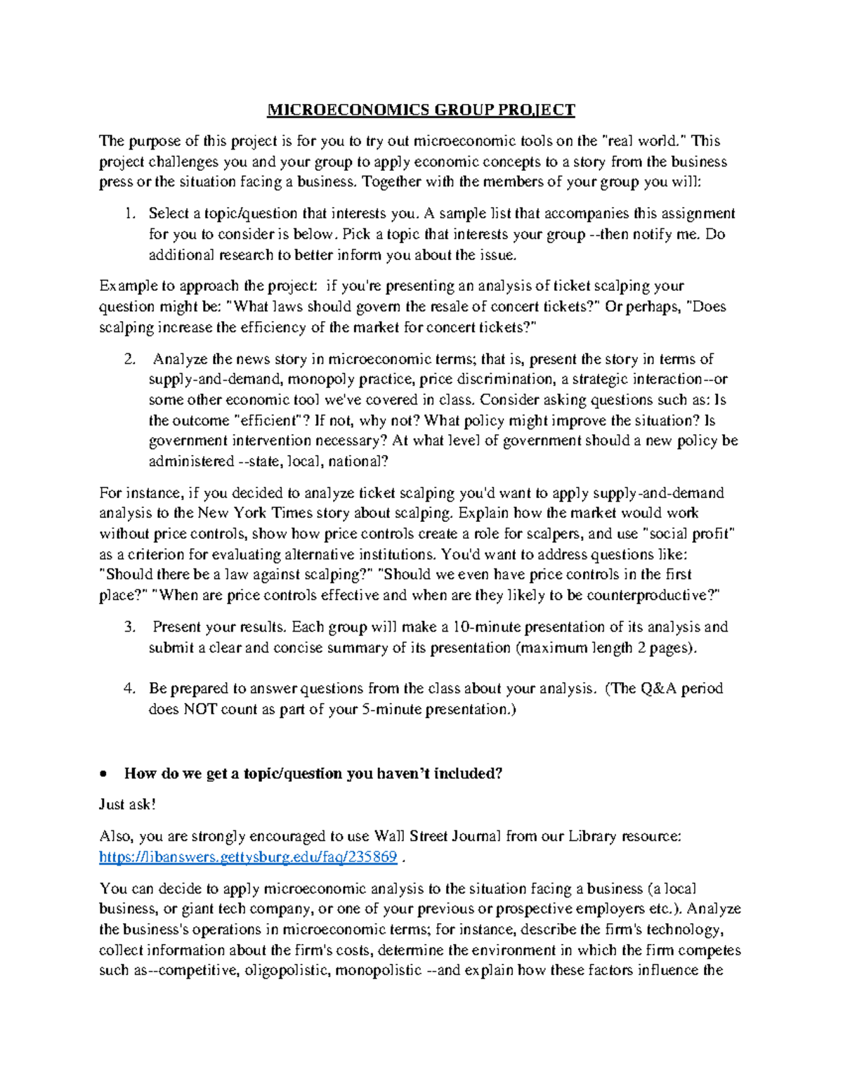 Microeconomics Group Project - MICROECONOMICS GROUP PROJECT The purpose ...