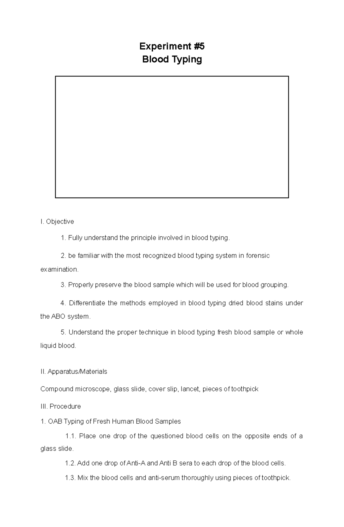 Experiment-5 - FORENSIC CHEMISTRY EXPERIMENT. - Experiment Blood Typing ...