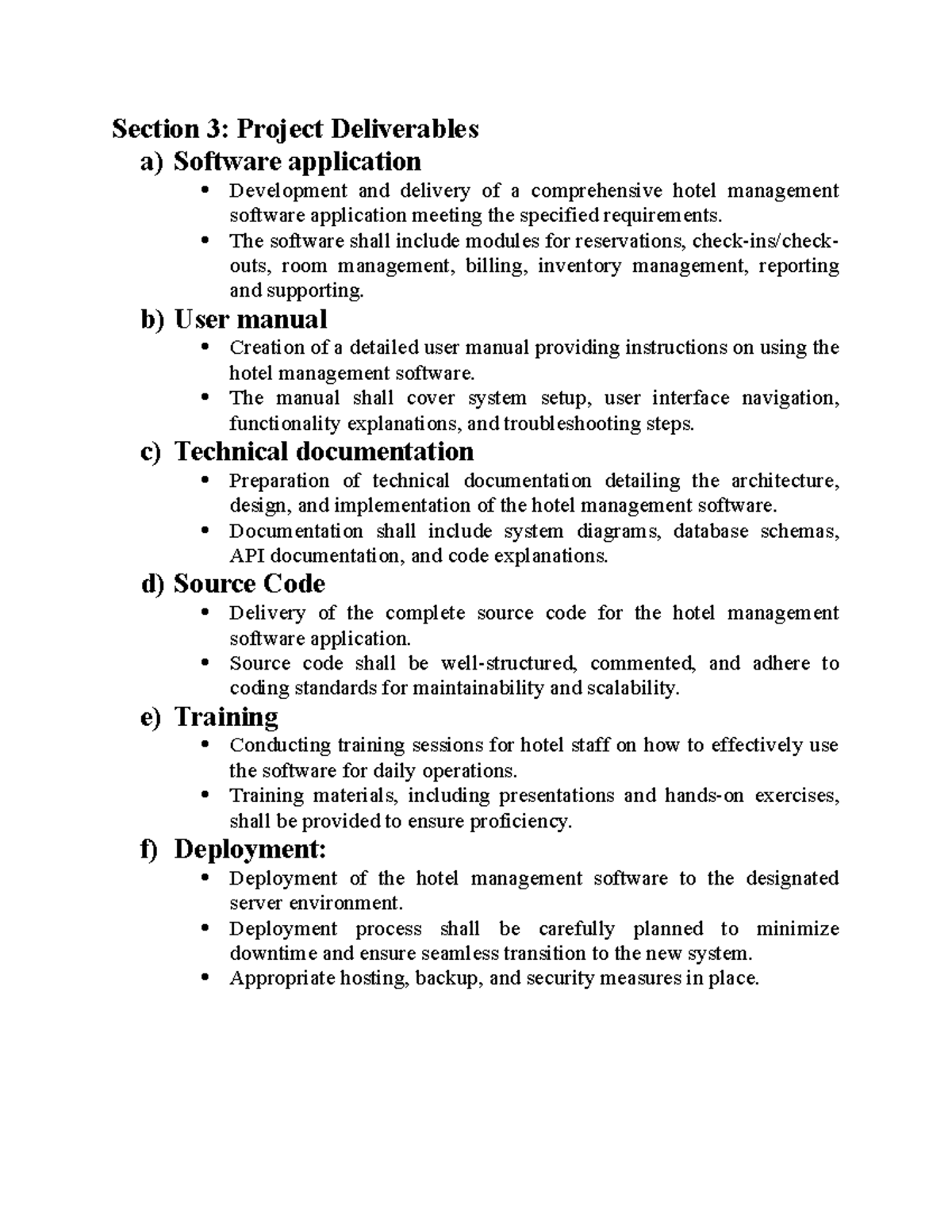 Section 3-4 - Section 3: Project Deliverables a) Software application ...