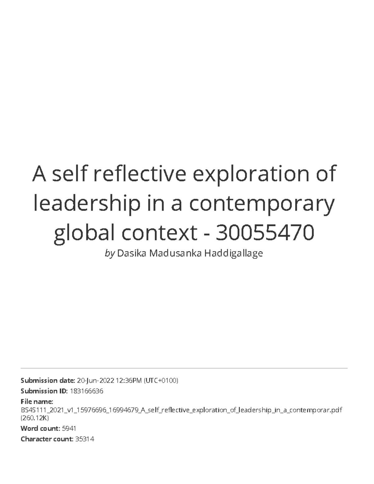 A self reflective exploration of leadership in a contemporary global ...