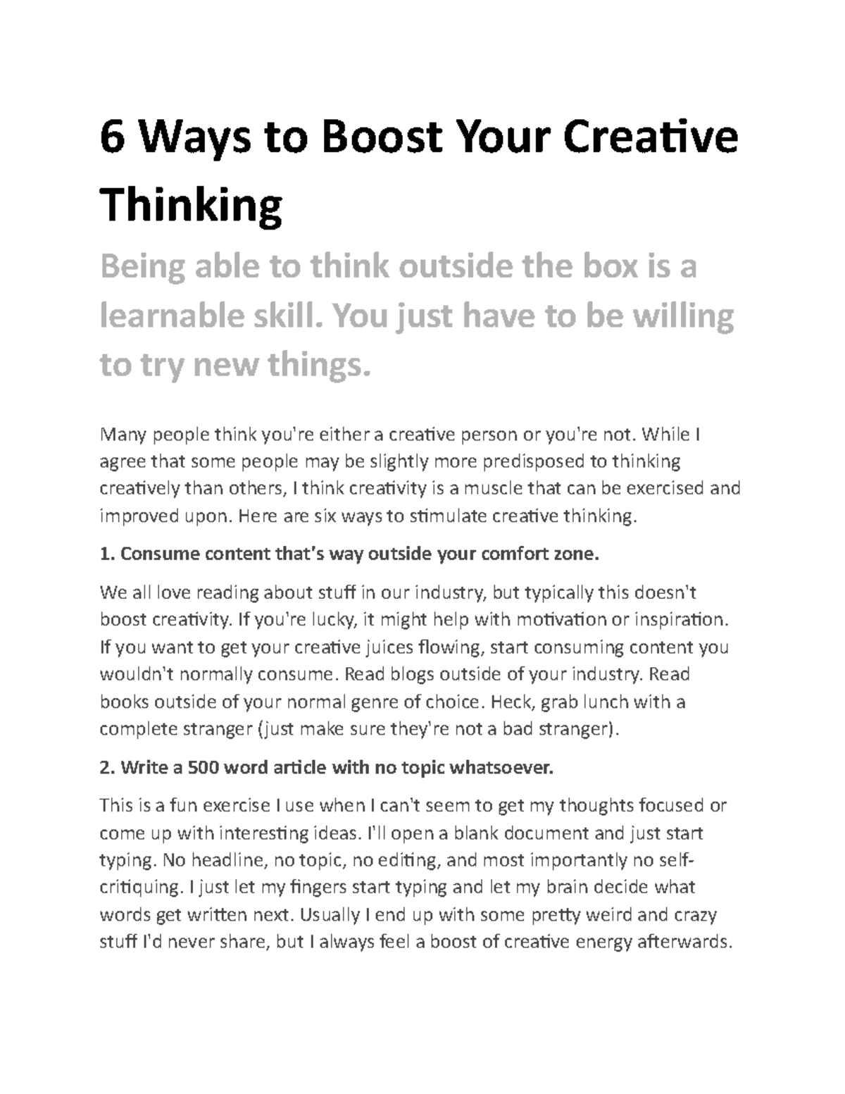 Creative thingking - how to brain strom - 6 Ways to Boost Your Creaive ...