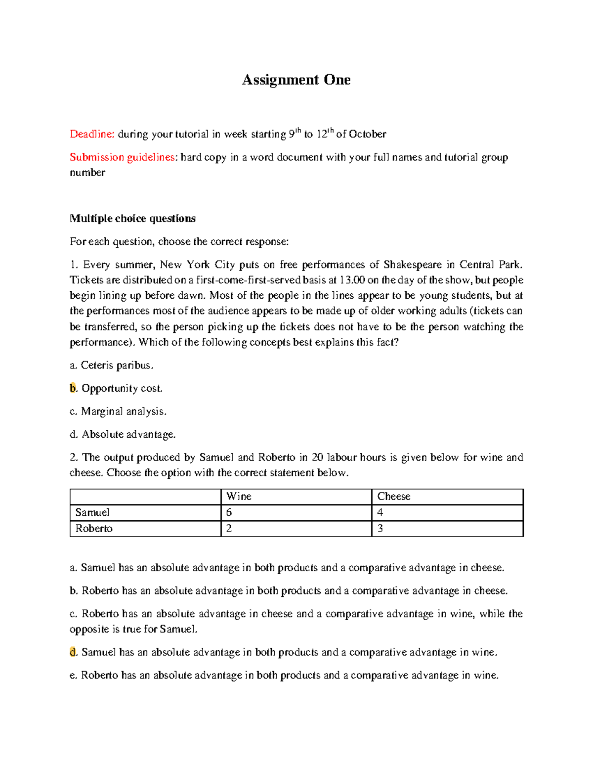 96D32597-0285-4F19-A84E-279E8EC9EFDD.Assignment One - Assignment One Deadline: during your ...