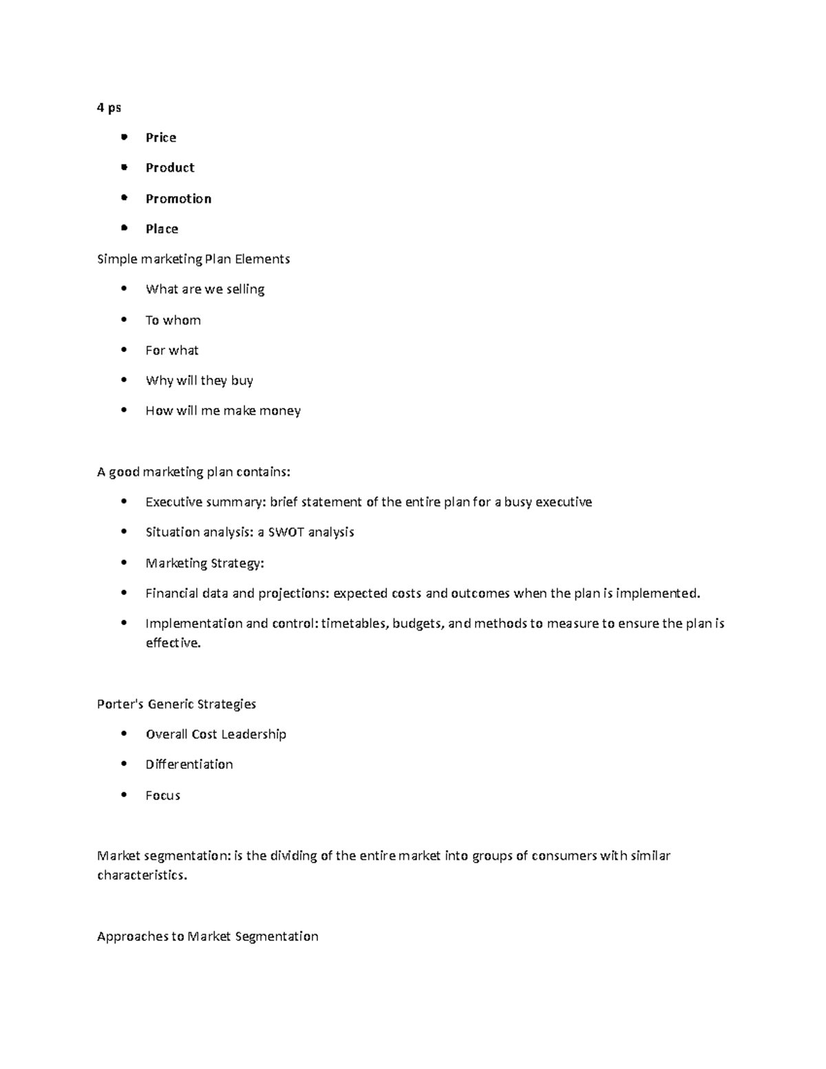 Marketing Notes 1 - n/a - 4 ps Price Product Promotion Place Simple ...