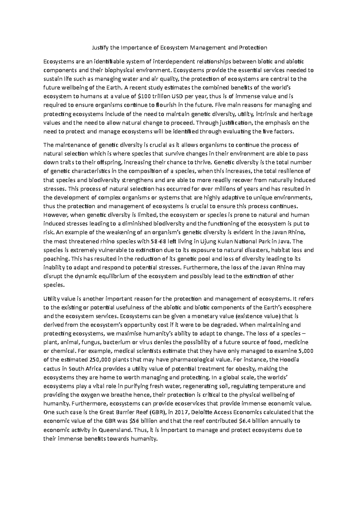 Justify the Importance of Ecosystem Management and Protection ...