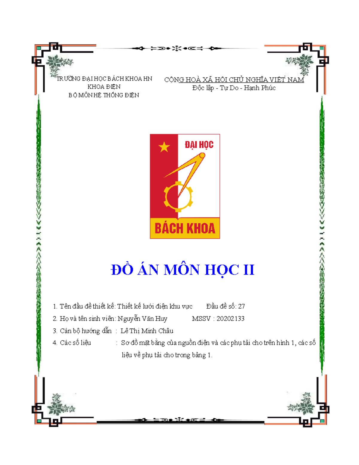 ĐỒ ÁN 2 - àsdfsd - TRƯỜNG ĐẠI HỌC BÁCH KHOA HN CỘNG HOÀ XÃ HỘI CHỦ ...