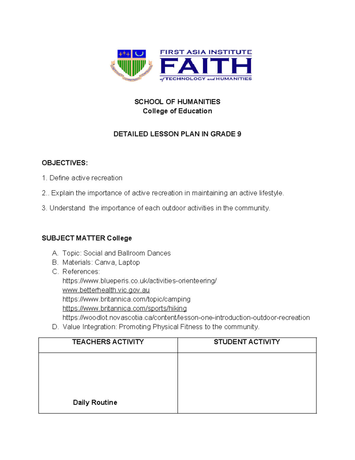 Lesson%20plan%20in%20G9 - SCHOOL OF HUMANITIES College of Education ...