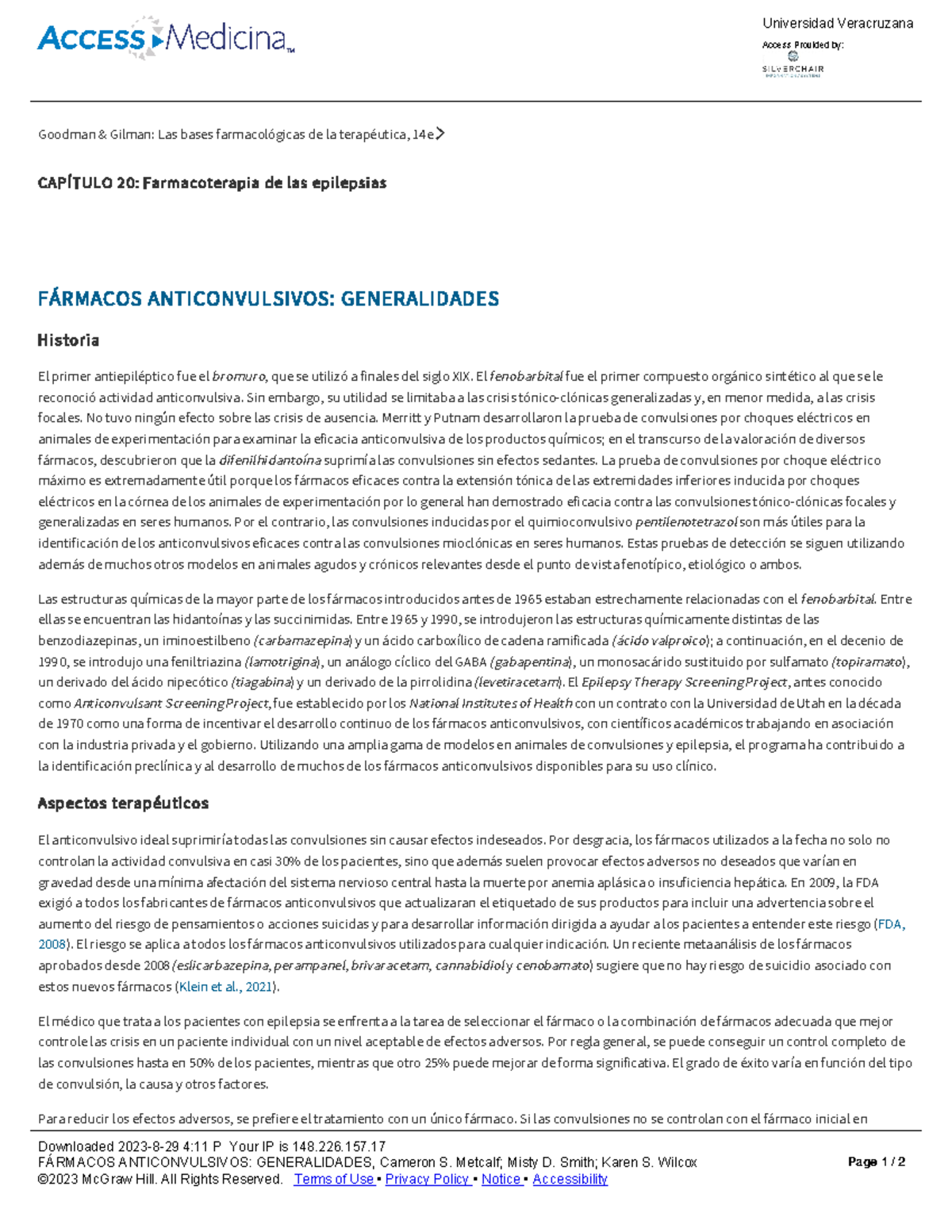 Fármacos Anticonvulsivos Generalidades - Goodman & Gilman: Las bases ...