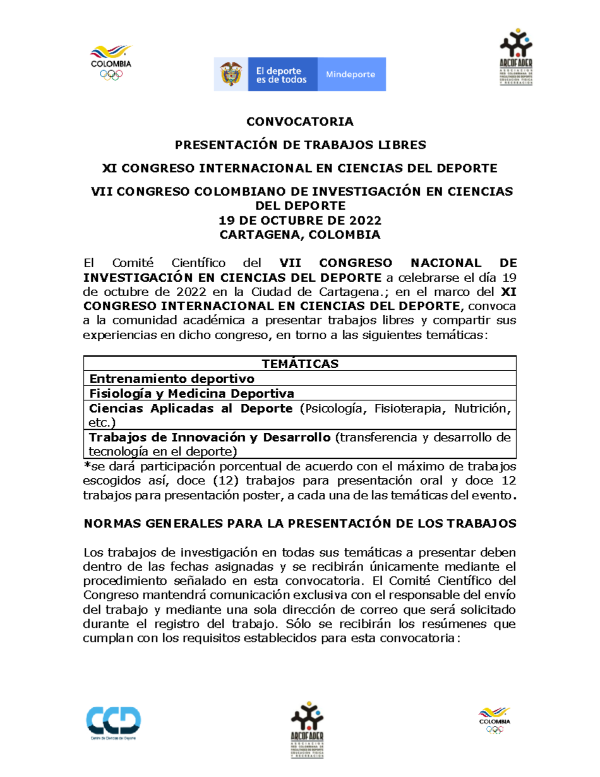 Convocatoria Presentacion Trabajos Libres Cartagena 2022 - CONVOCATORIA PRESENTACI”N DE TRABAJOS ...