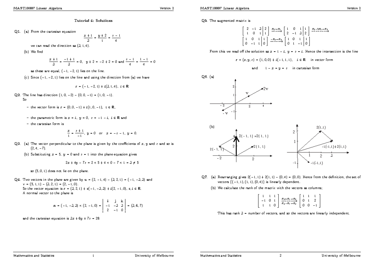 T04solutions - prac - MAST10007 Linear Algebra Version 2 Tutorial 4 ...
