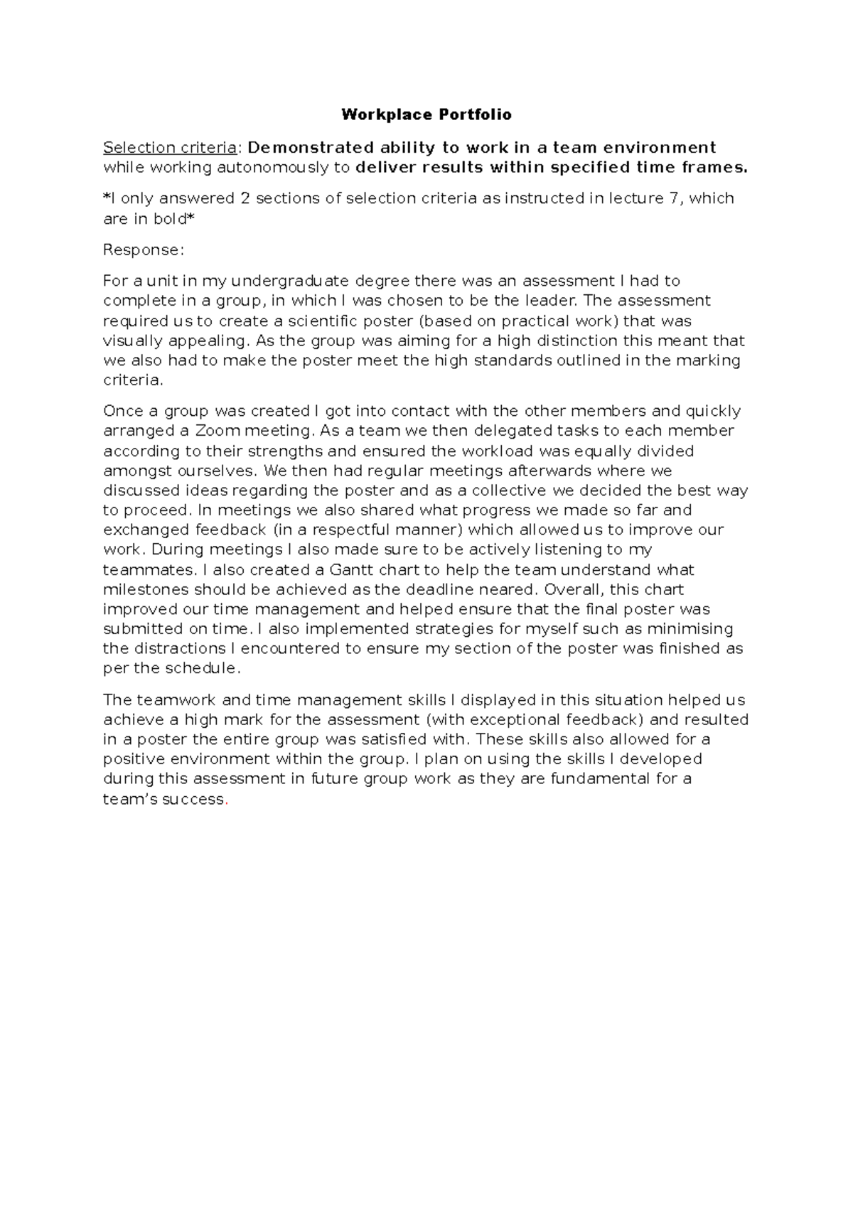 Workplace Portfolio - Assignment - Workplace Portfolio Selection ...