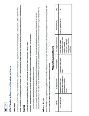 Module One Journal Guidelines and Rubric - MBA 530 - Studocu