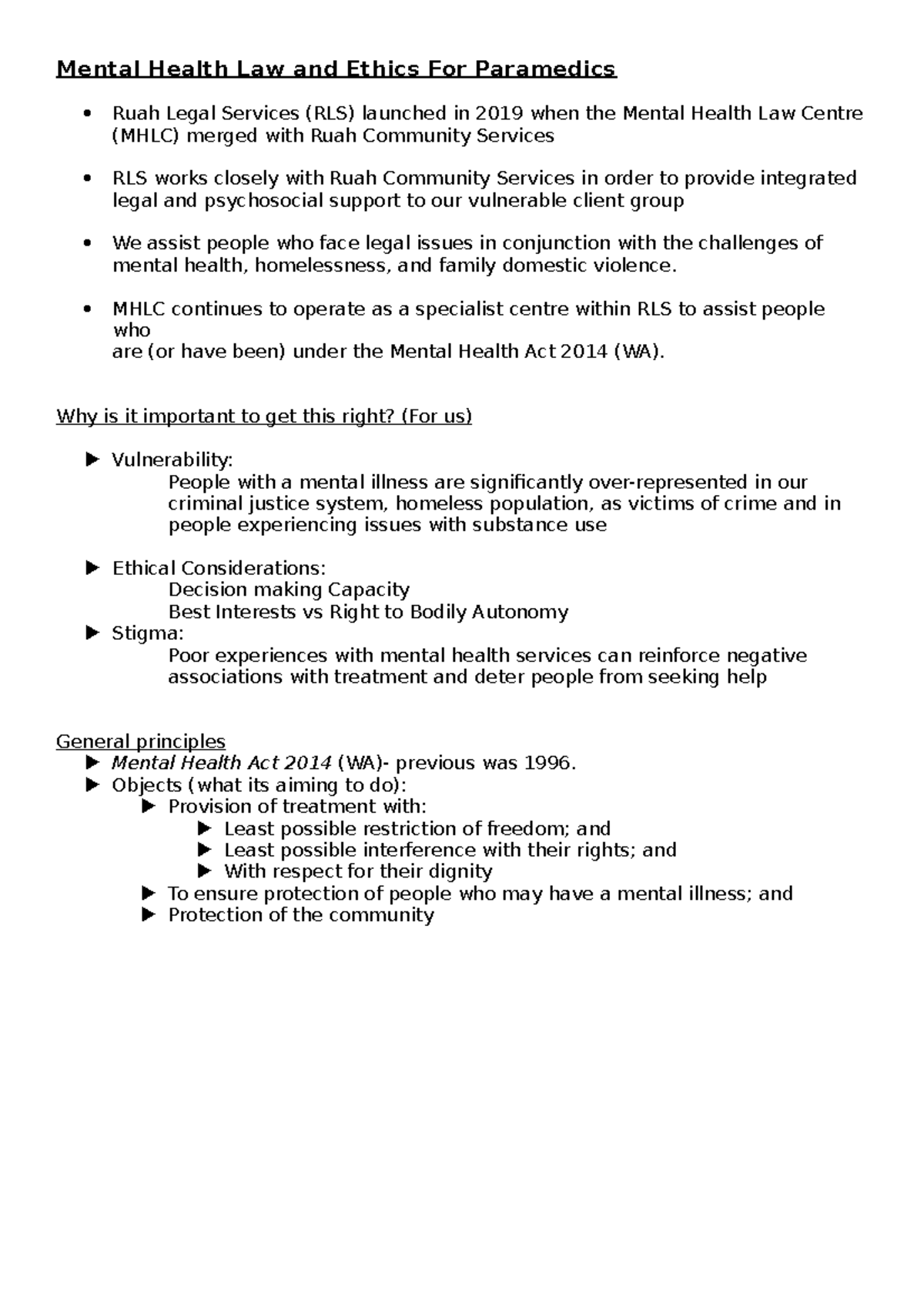 Module 2 lecture - Mental Health Law and Ethics For Paramedics Ruah ...
