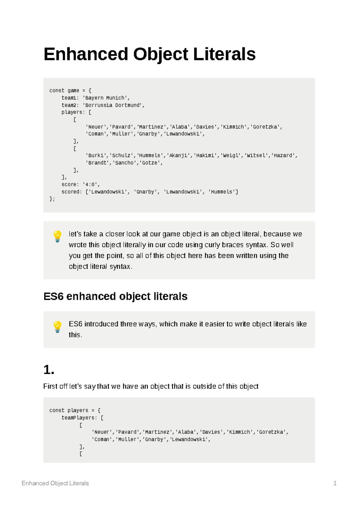 Enhanced Object Literals - Fundamentals of Front End Development - VU - Studocu