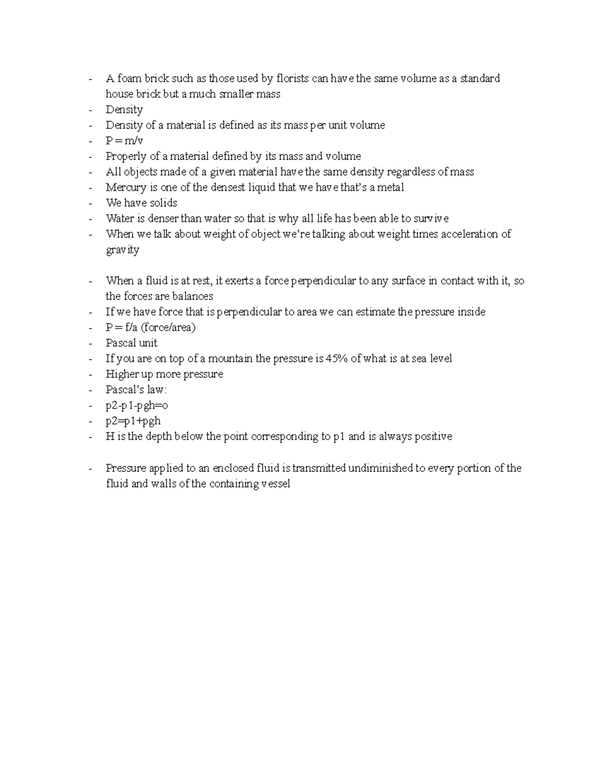 Week 3 Notes Fluid mechanics - A foam brick such as those used by ...