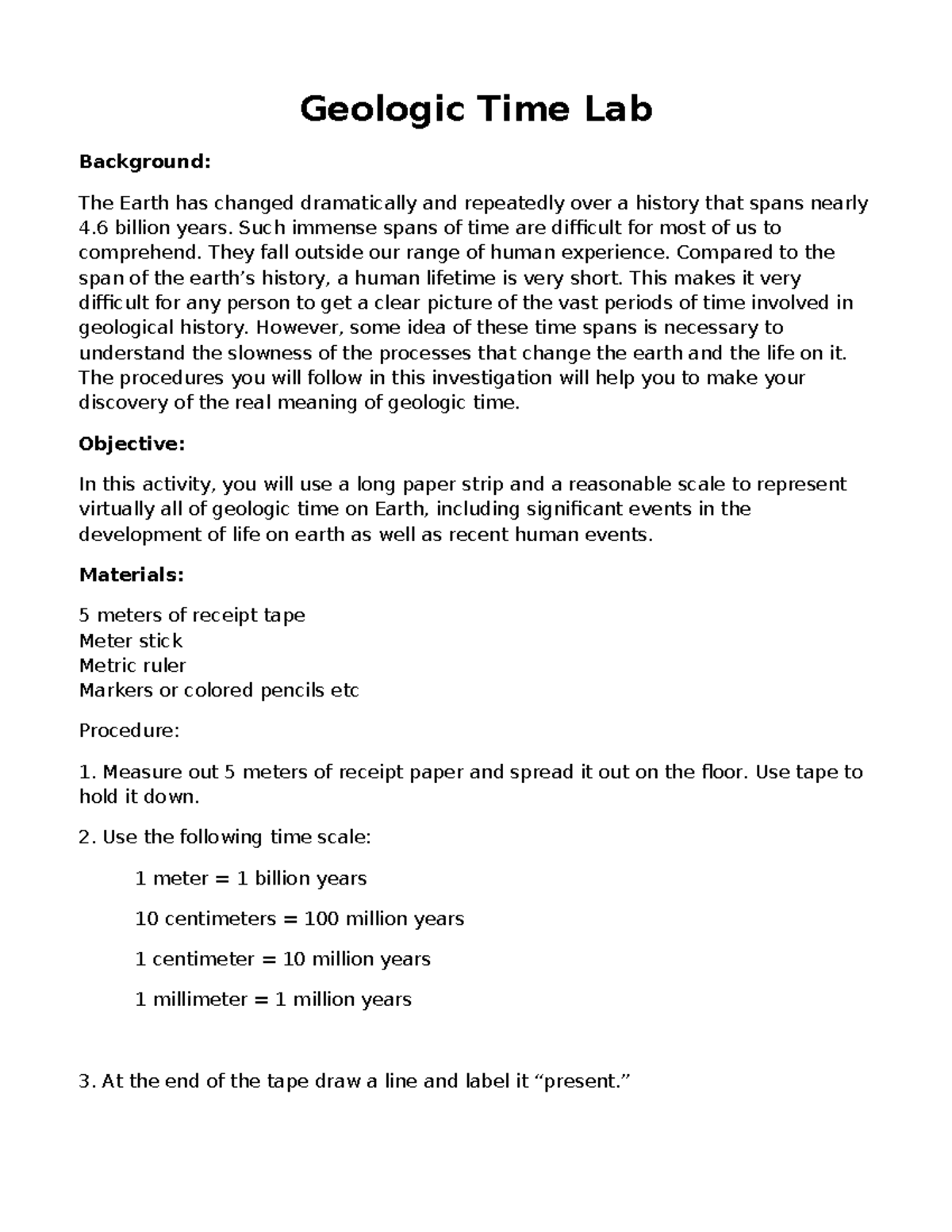 Geologic Time Lab - Hello - Geologic Time Lab Background: The Earth has ...