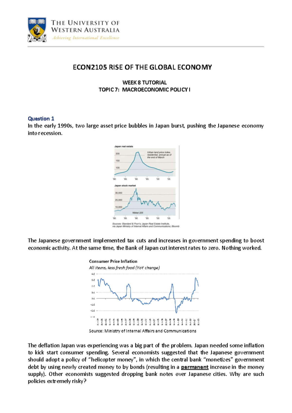 Week 8 Tutorial - student version - ECON 2105 RISE OF THE GLOBAL ECONOMY WEEK 8 TUTORIAL TOPIC 7 ...