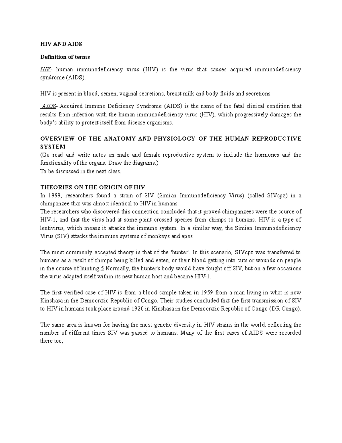 HIV AND AIDS Notes - Hiv and AIDS for Nutrition and Dietetics students ...