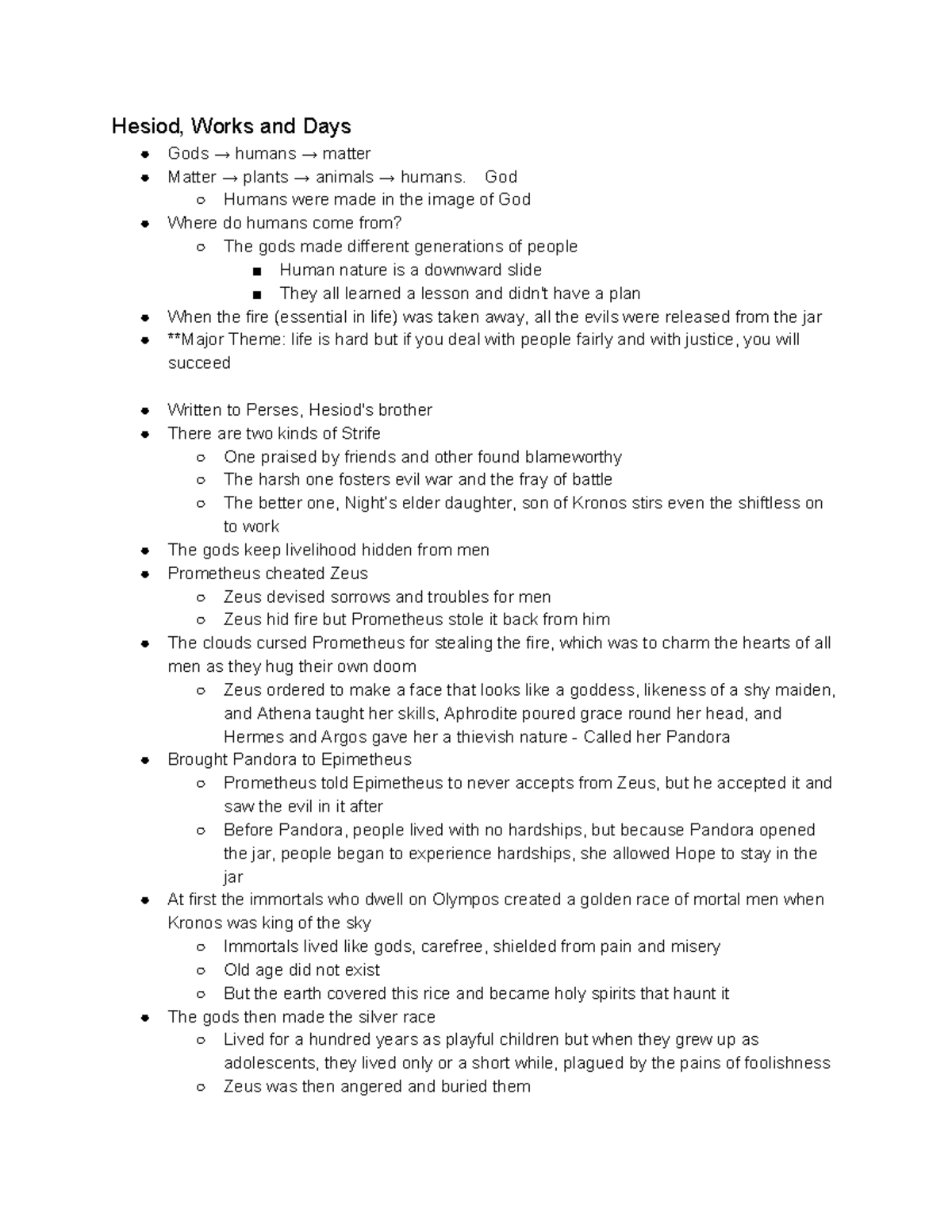 Greek Myth Reading Summaries PT 2 - Hesiod, Works and Days Gods → ...