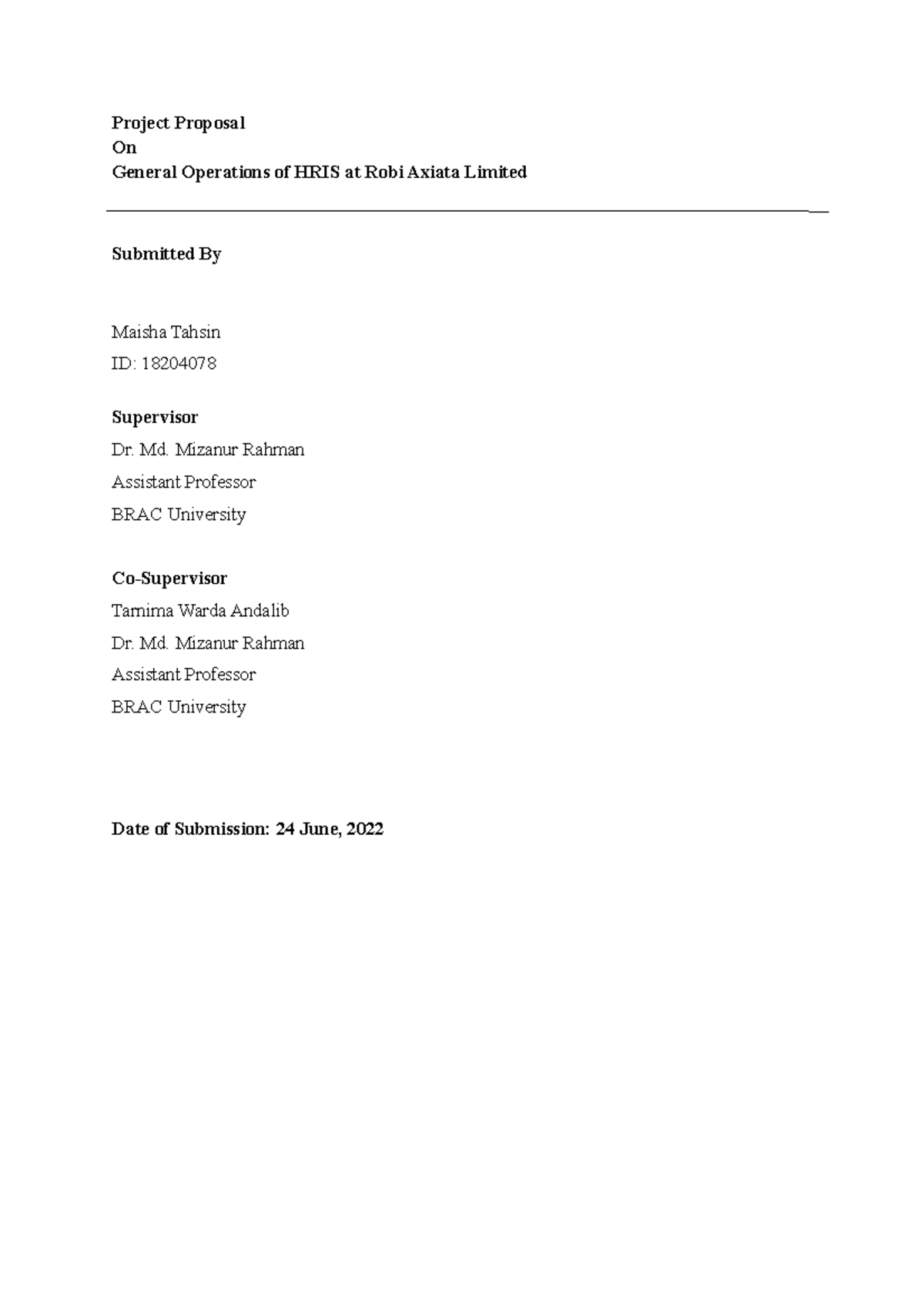 Maisha Tahsin Project Proposal Draft - Project Proposal On General ...