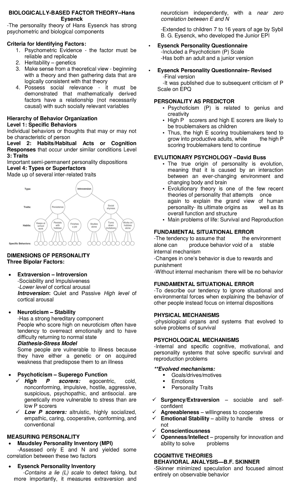 Biopsychosocial reviewer - BIOLOGICALLY-BASED FACTOR THEORY-Hans ...