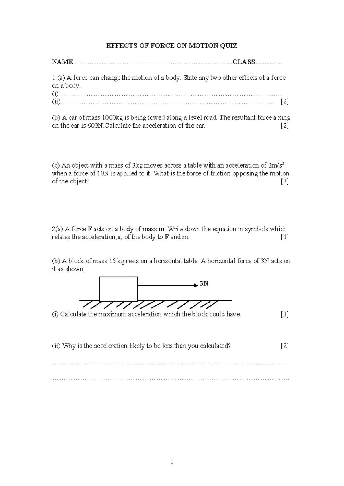 Effects of force on motion quiz - EFFECTS OF FORCE ON MOTION QUIZ - Studocu