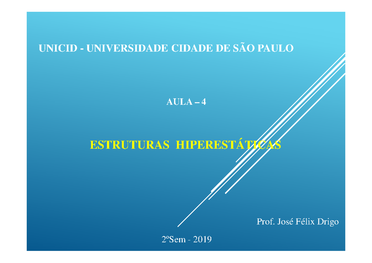 04 AULA - Estruturas Hiperestáticas - UNICID - UNIVERSIDADE CIDADE DE SÃO PAULO AULA – 4 ...