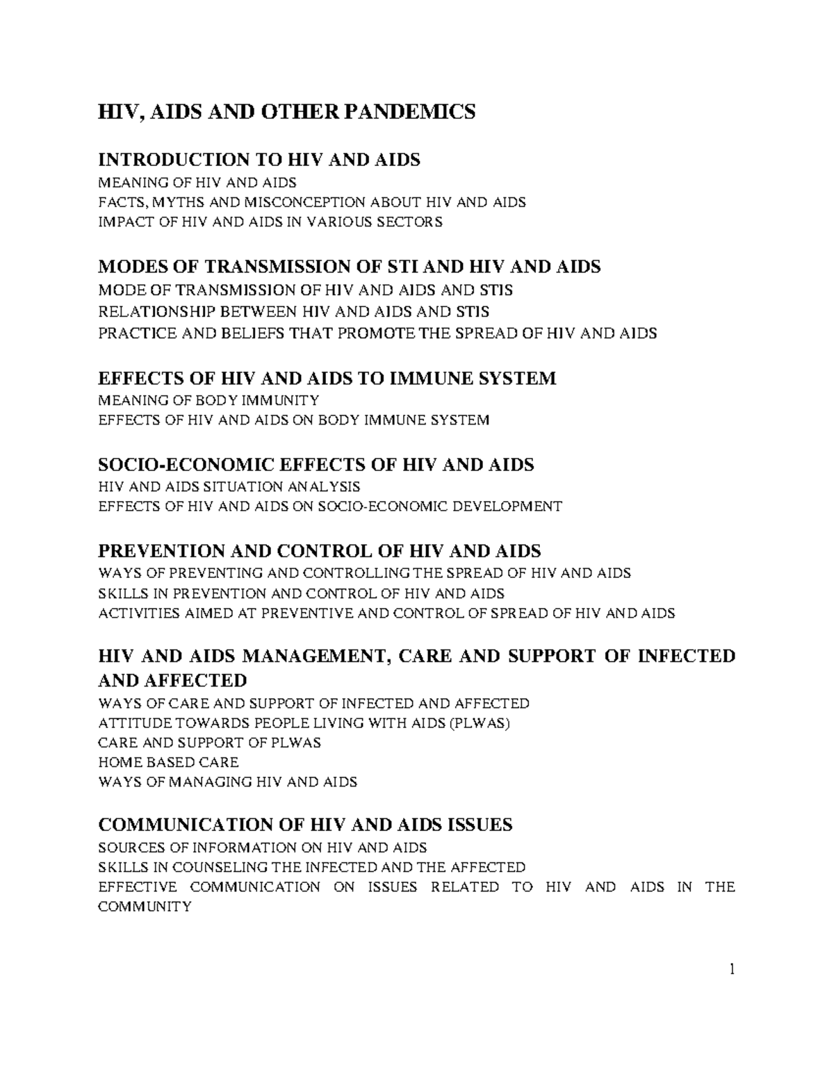 HIV AIDS AND Other Pandemics-1 - HIV, AIDS AND OTHER PANDEMICS ...