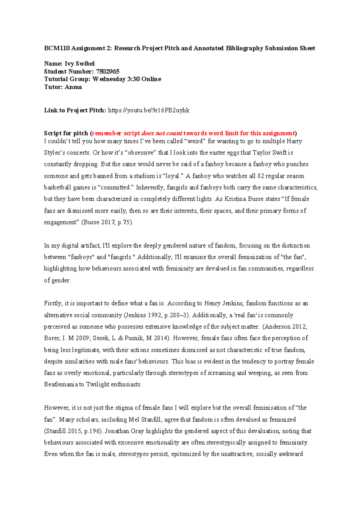 7502965 - BCM110 Assignment 2 Submission Sheet (1) copy - BCM110 Assignment 2: Research Project ...