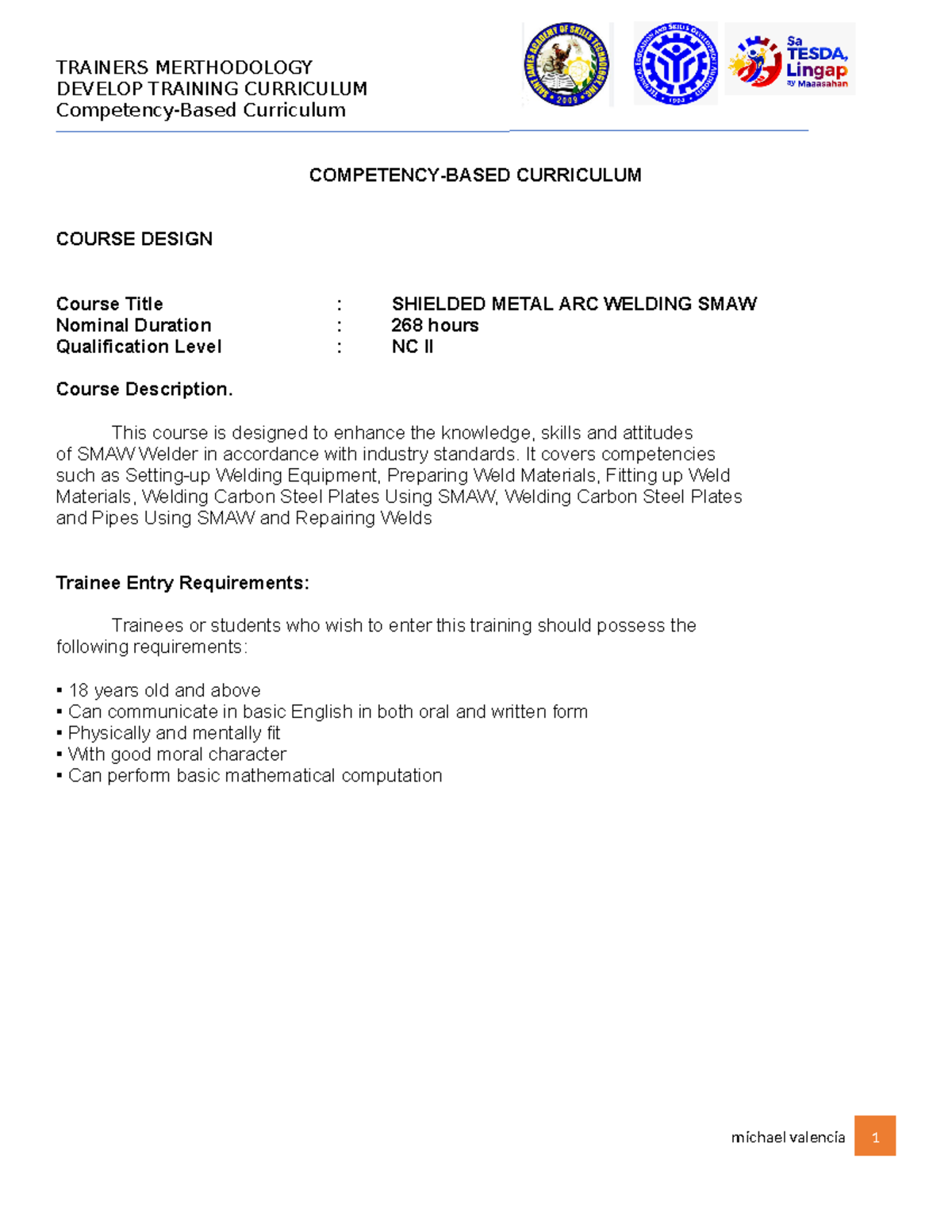 CBC Development Curriculom - DEVELOP TRAINING CURRICULUM Competency ...