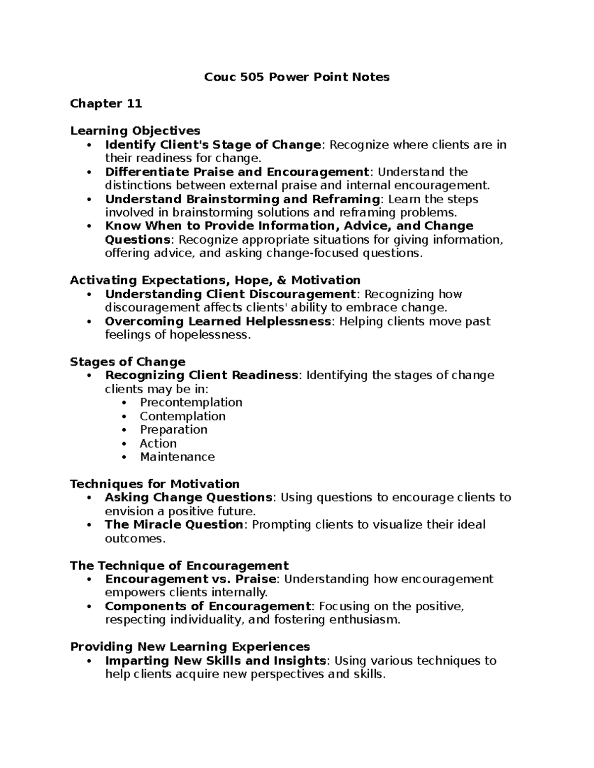 Couc 505 Power Point Notes 11 - Couc 505 Power Point Notes Chapter 11 ...