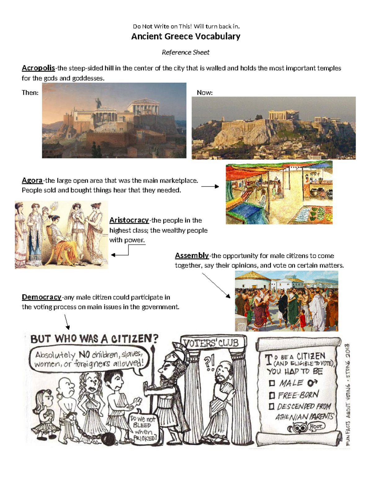 Ancient Greece Vocabulary Reference Sheet - Do Not Write on This! Will ...