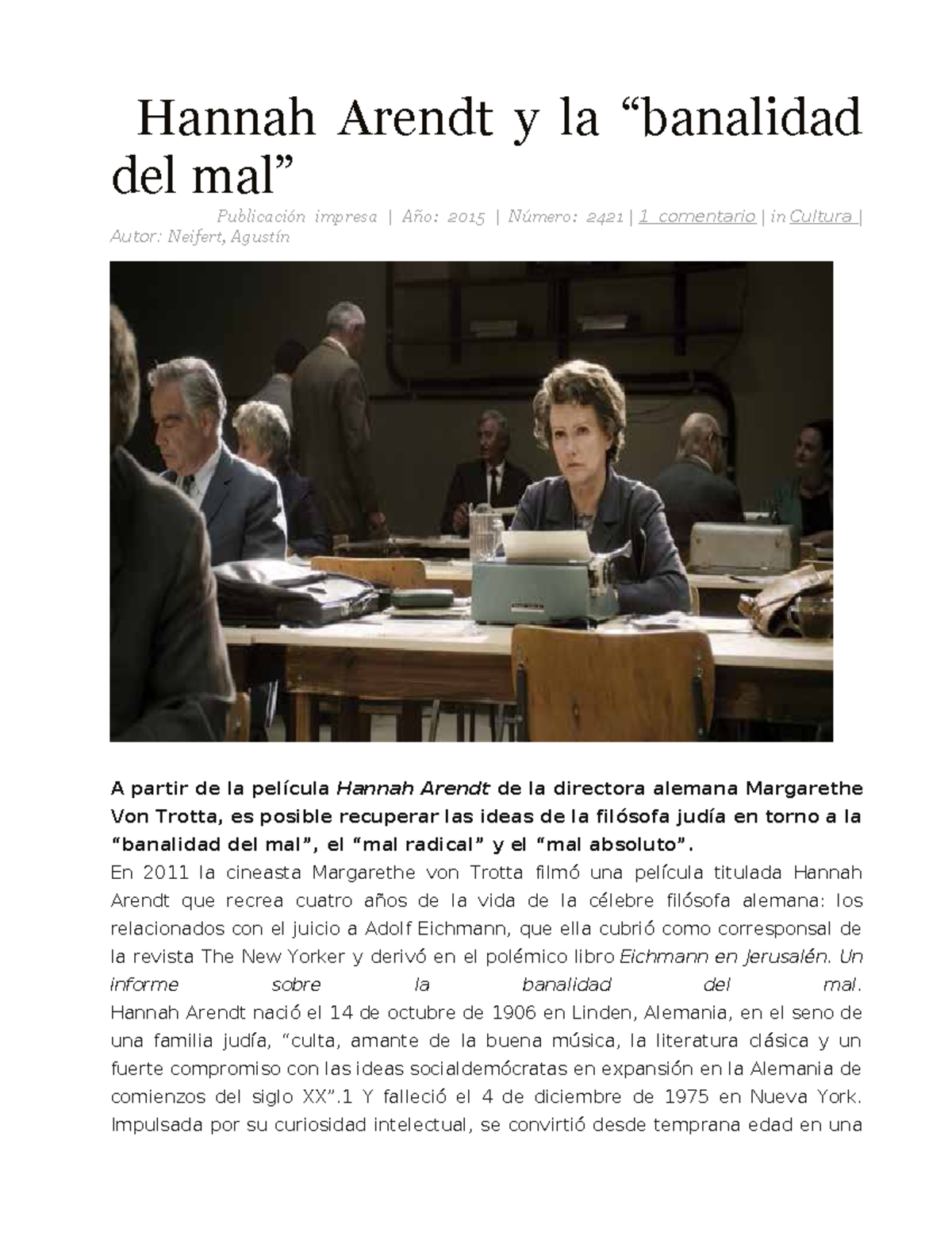Hannah Arendt y la banalidad del mal - clase - Hannah Arendt y la ...