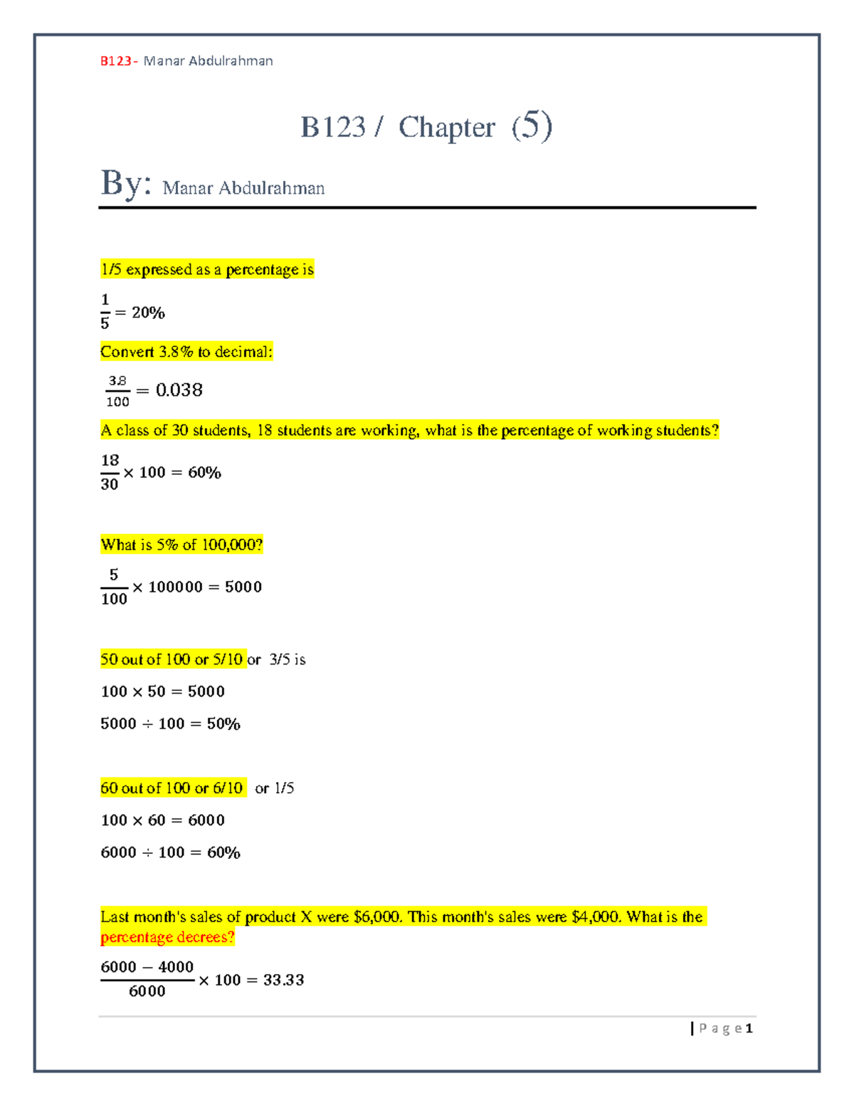 B123- chap 5- المسائل - Management practice chapter 5 summaries - B123 ...