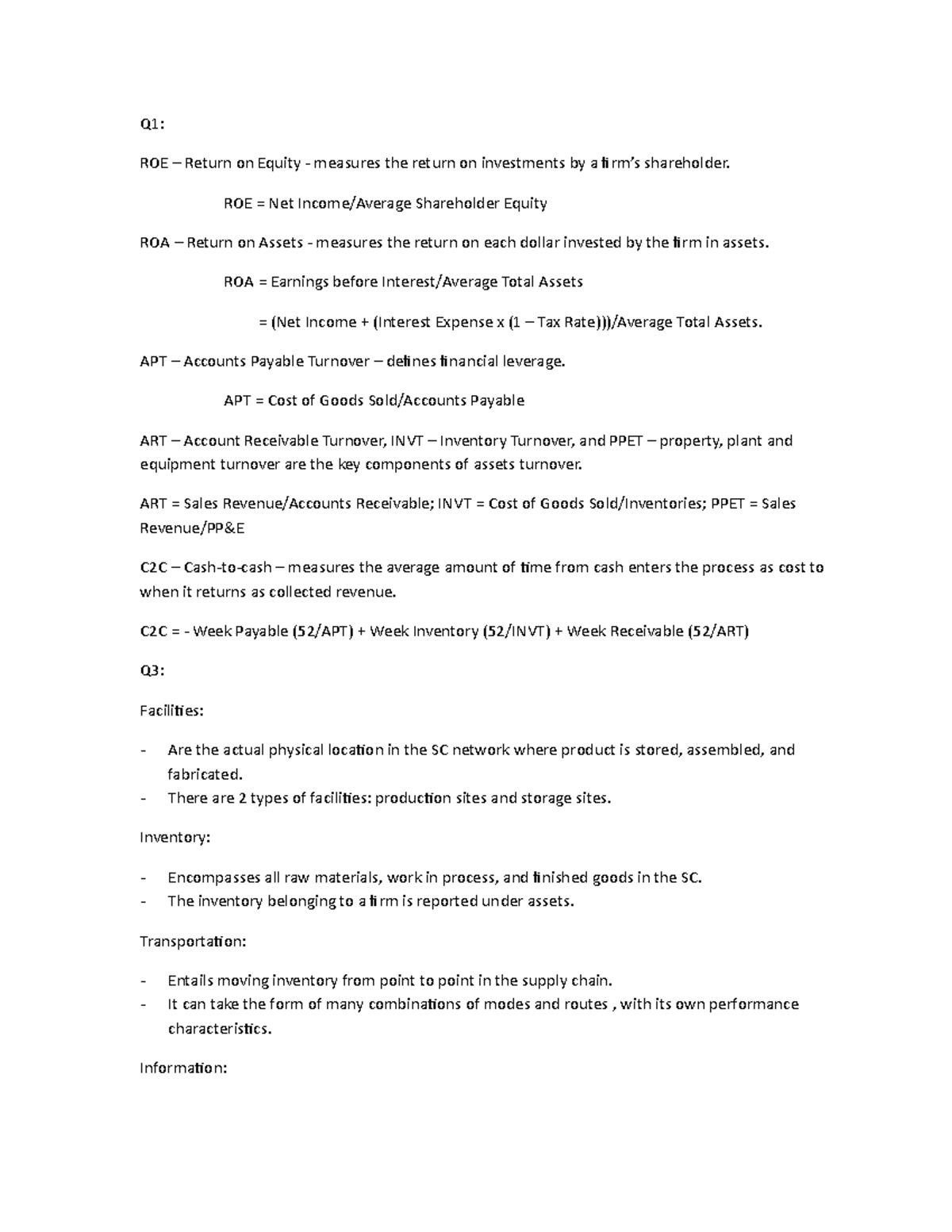 Revision SCM Management - Q1: ROE – Return on Equity - measures the ...