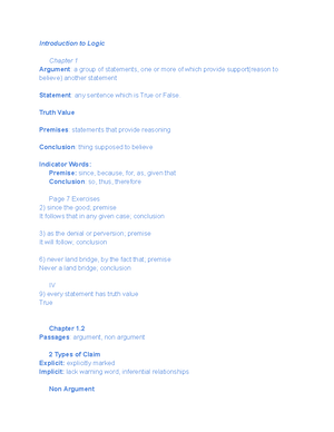 Intro to Logic - Introduction to Logic Chapter 1 Argument: a group of ...
